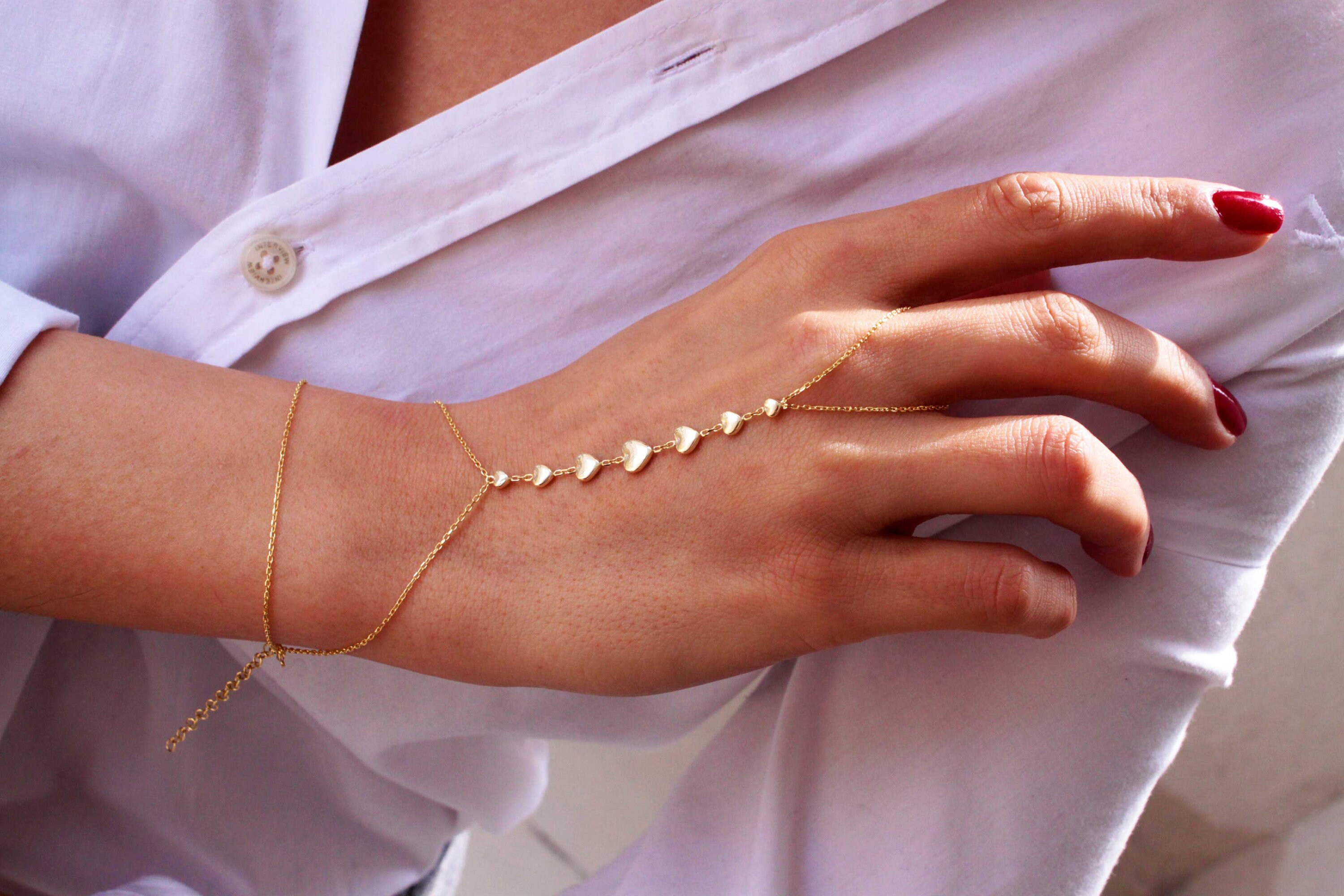 Hand Chain Bracelet Heart Bracelet for Women Adjustable - Etsy