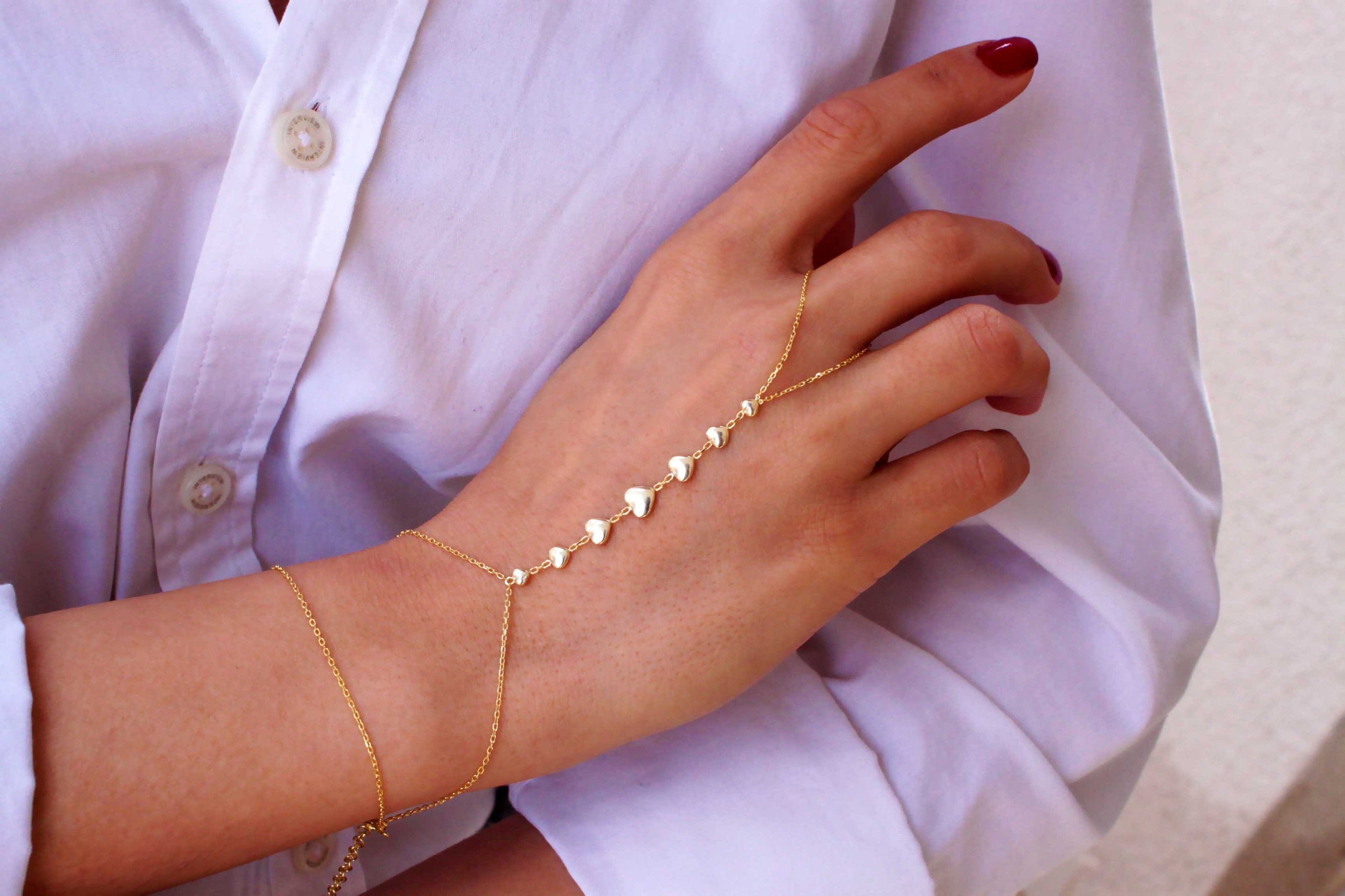 Hand Chain Bracelet Heart Bracelet for Women Adjustable - Etsy