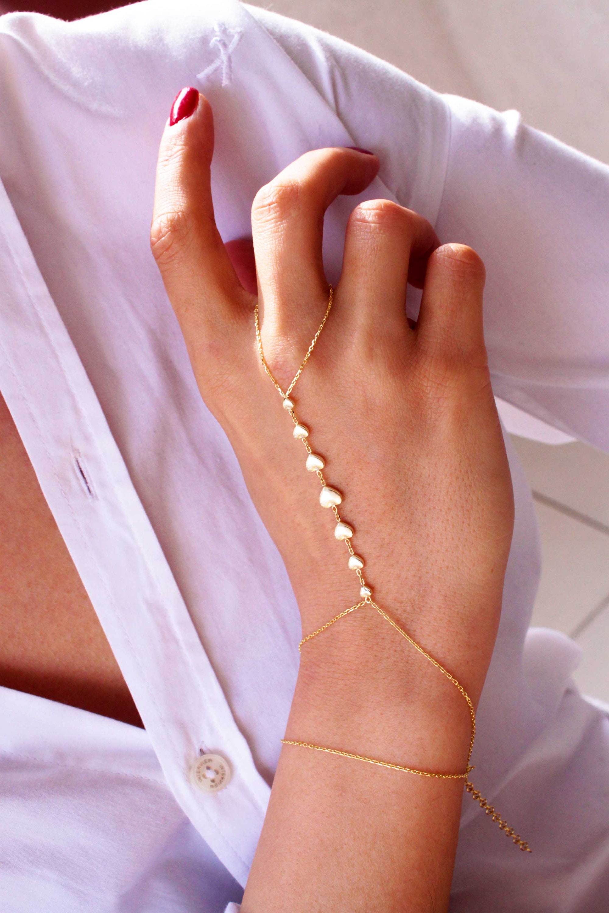 Hand Chain Bracelet Heart Bracelet for Women Adjustable - Etsy