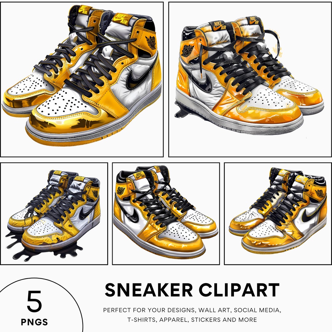 5 Black, White and Yellow High-top 1s Sneaker Illustrations, Sneaker ...