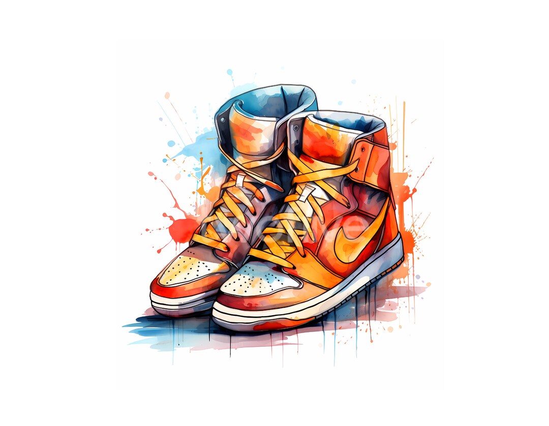 Multi Color Vibrant Watercolor Sneaker Clipart White Background PNG ...
