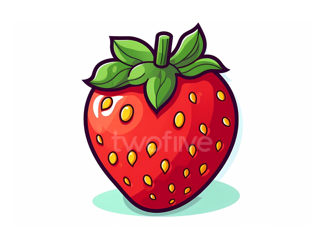2D Red Strawberry Clipart High Res Vector PNG Digital Download Card ...