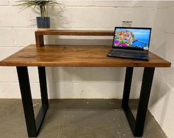 RUSTIC COMPUTER DESK Recycled Scaffold Boards Black Industrial Square ...