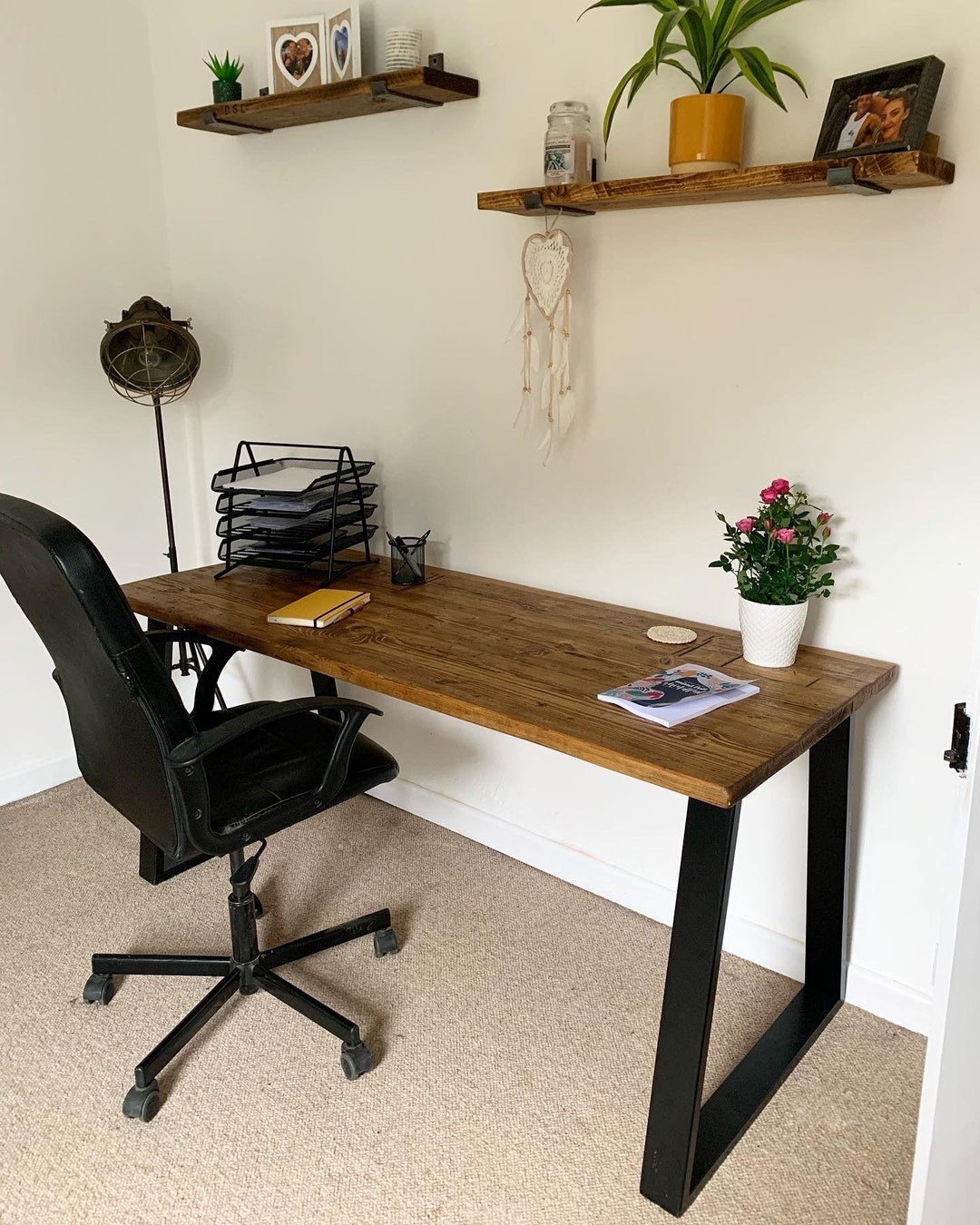 Rustic Computer Desk: Reclaimed Scaffold Board With Black Trapezium ...