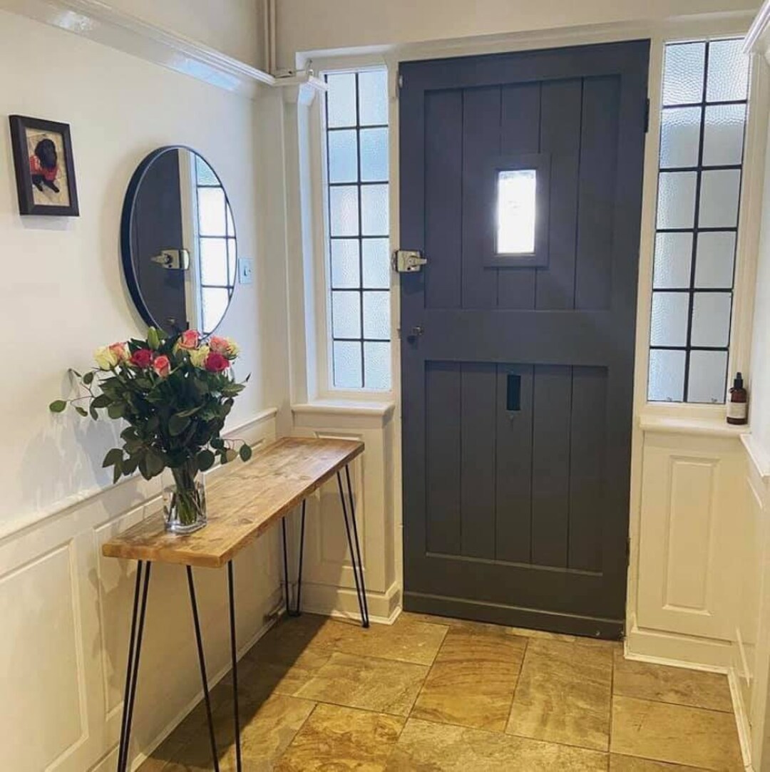 Rustic Console Table: Reclaimed Scaffold Board With Black Hairpin Legs ...