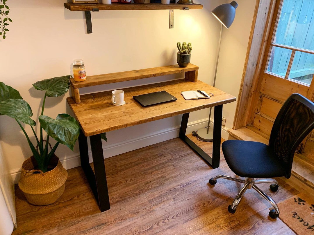 RUSTIC COMPUTER DESK (with Shelf) - Recycled Scaffold Boards - Black ...