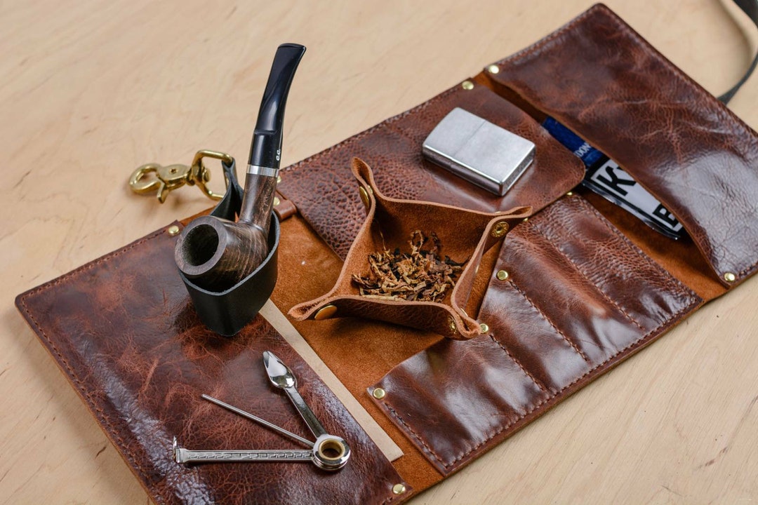 Leather Pipe Roll Kit: Handcrafted Tobacco Pouch, Tray & Holder - Etsy