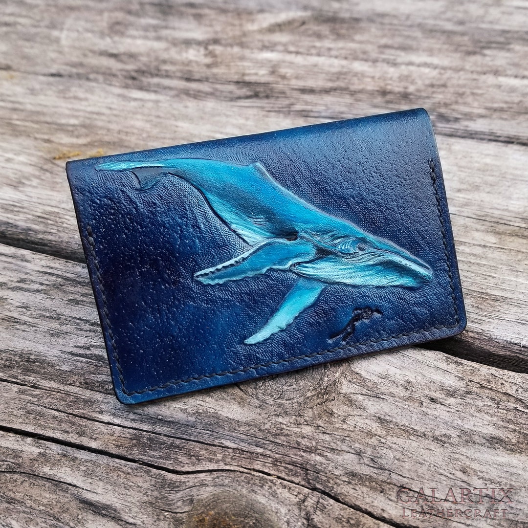 Leather Cardholder With Whale, Tooled Wallet, Wallet, Leather Wallet ...