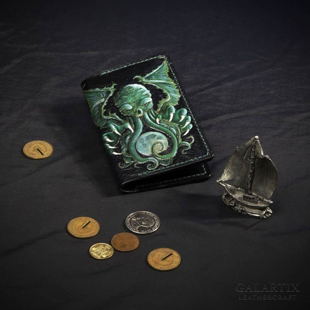 Leather Cardholder With Cthulhu, Tooled Wallet, Minimalist, Leather ...