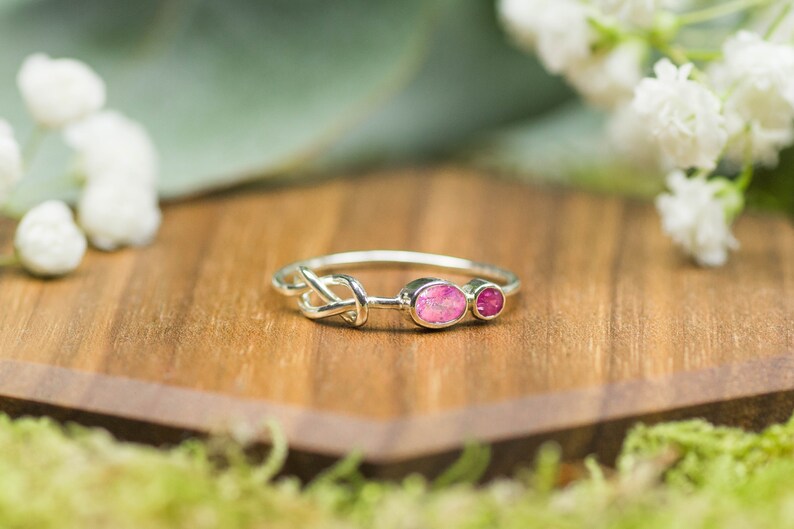 Ring Pink Sapphire Ruby Ribbon Sterling Silver Round - Etsy