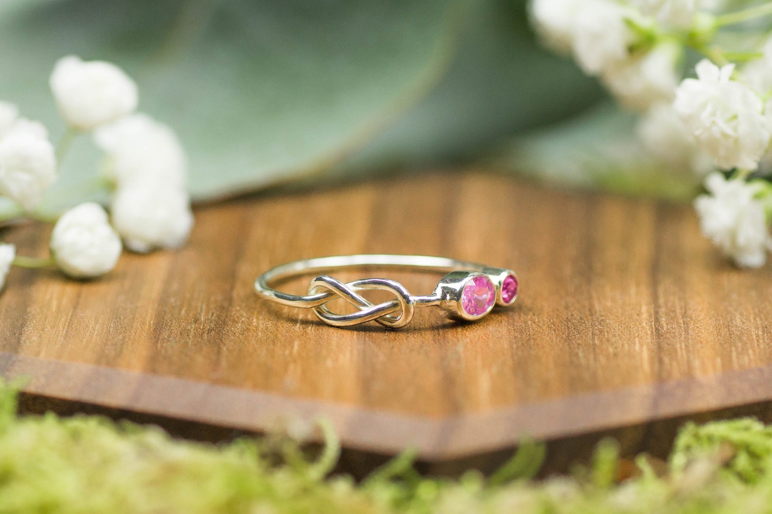 Ring Pink Sapphire Ruby Ribbon Sterling Silver Round - Etsy
