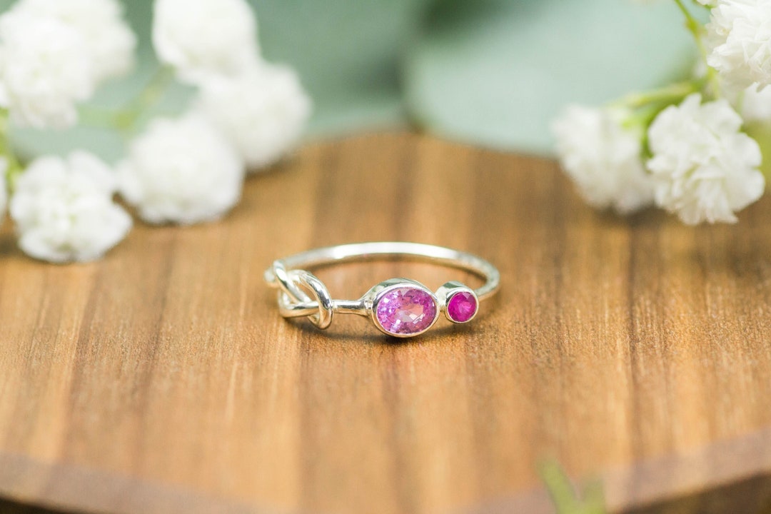 Ring Pink Sapphire Ruby Ribbon Sterling Silver Round - Etsy