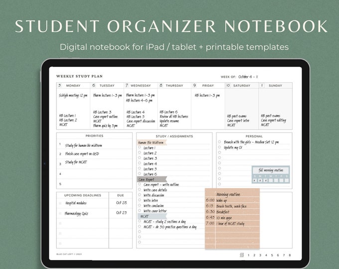 Digital Study Planner Template, Undated Digital Student Planner, iPad ...