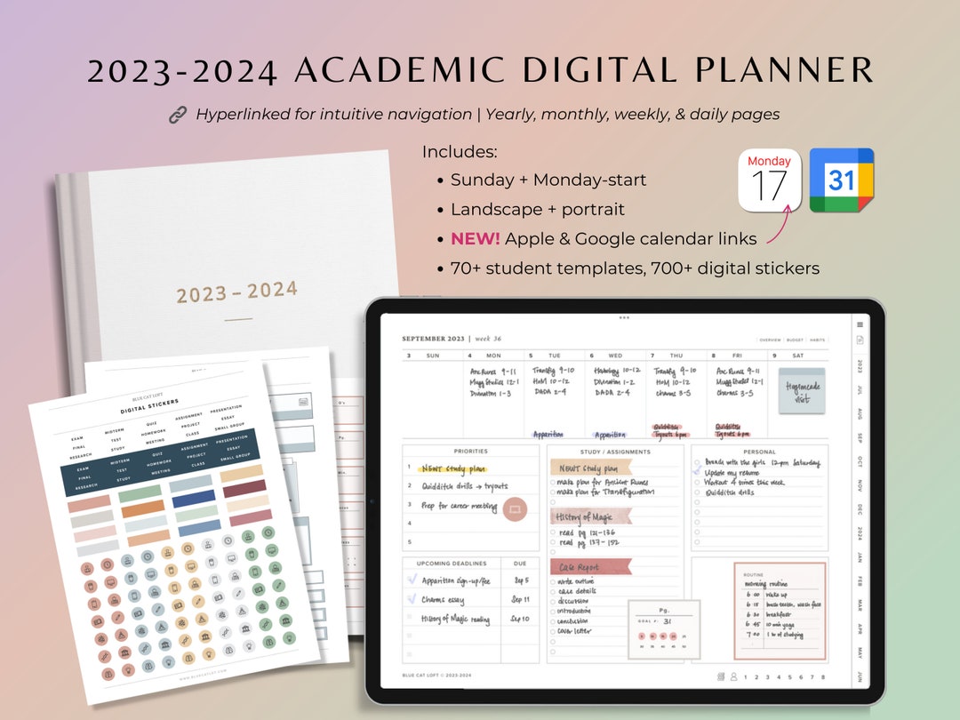 2023-2024 Digital Student Planner iPad Pro, Goodnotes Planner Student ...