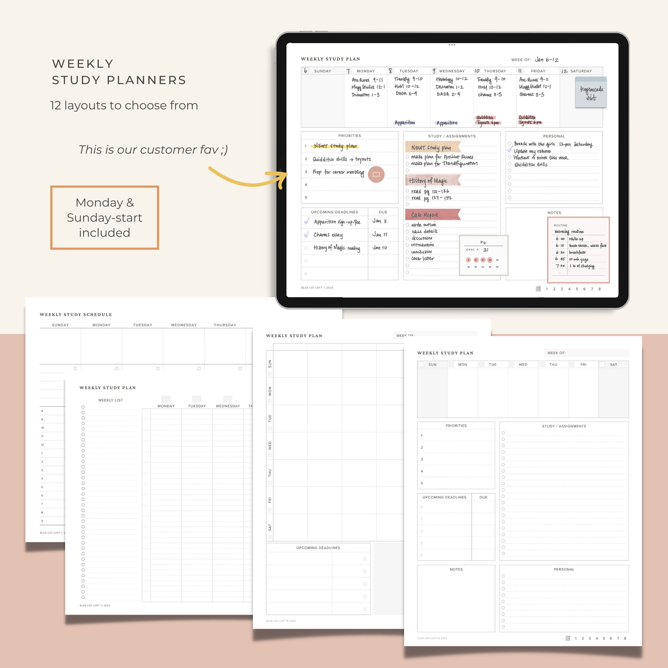 Digital Study Planner and Stickers Bundle, Student Planner Digital ...