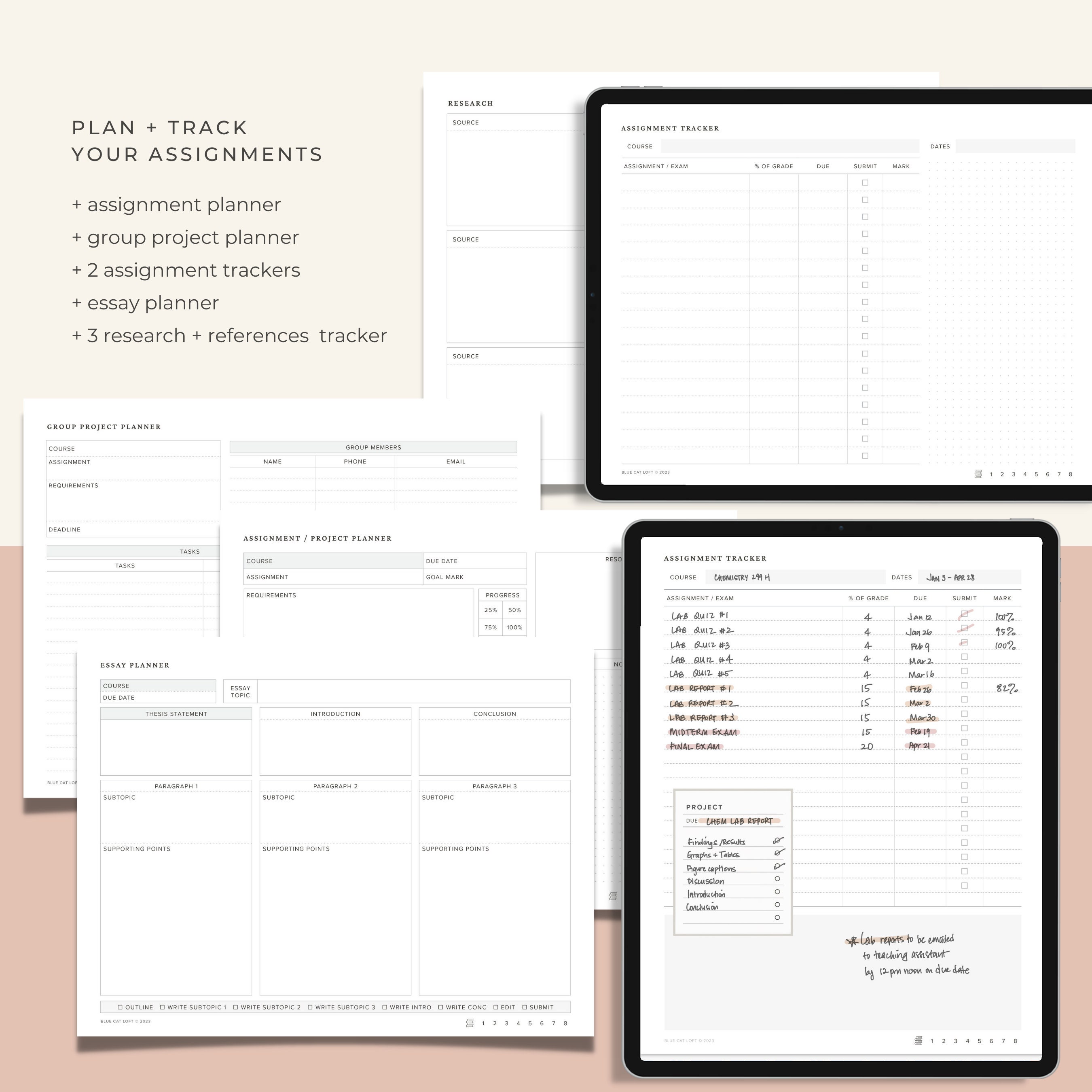 Digital Study Planner and Stickers Bundle, Student Planner Digital ...