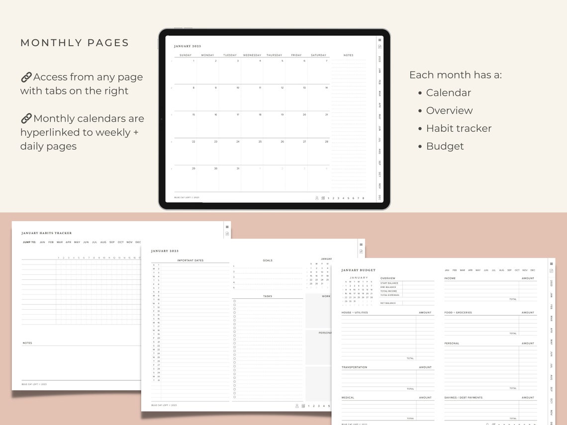 Weekly Digital Planner 2023 Grid Blocks, Goodnotes Habit Tracker Pages ...