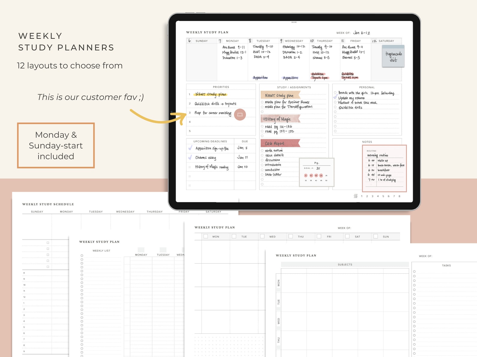 Digital Study Planner Template, Undated Digital Student Planner, iPad ...