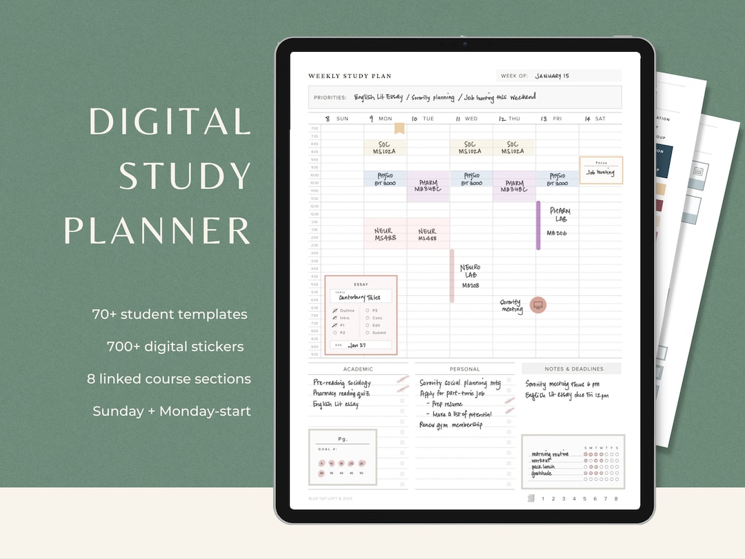 Digital Study Planner Template, Undated Goodnotes Student Planner With ...
