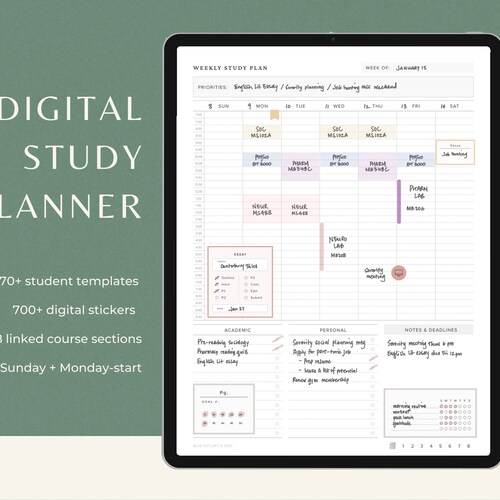 Digital Study Planner Template Undated Digital Student - Etsy