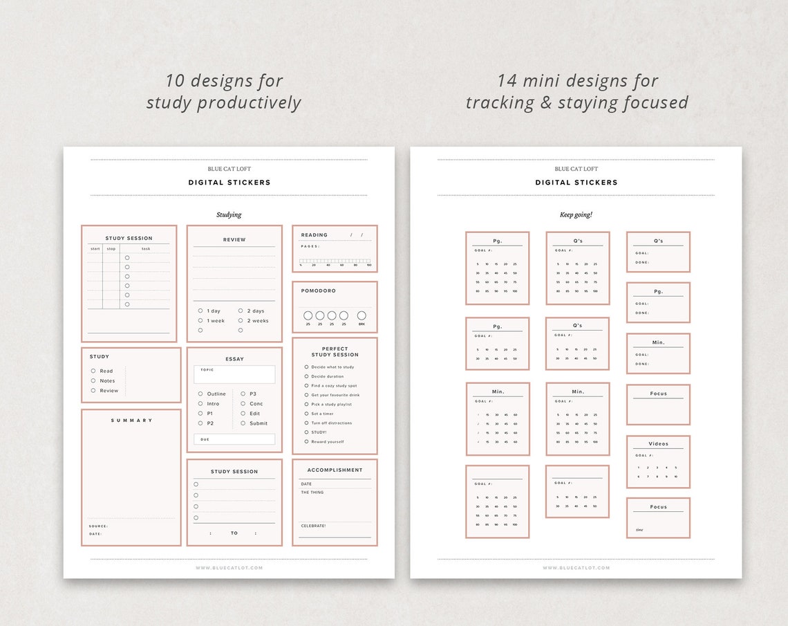 Academic Digital Stickers for College Students Simple - Etsy