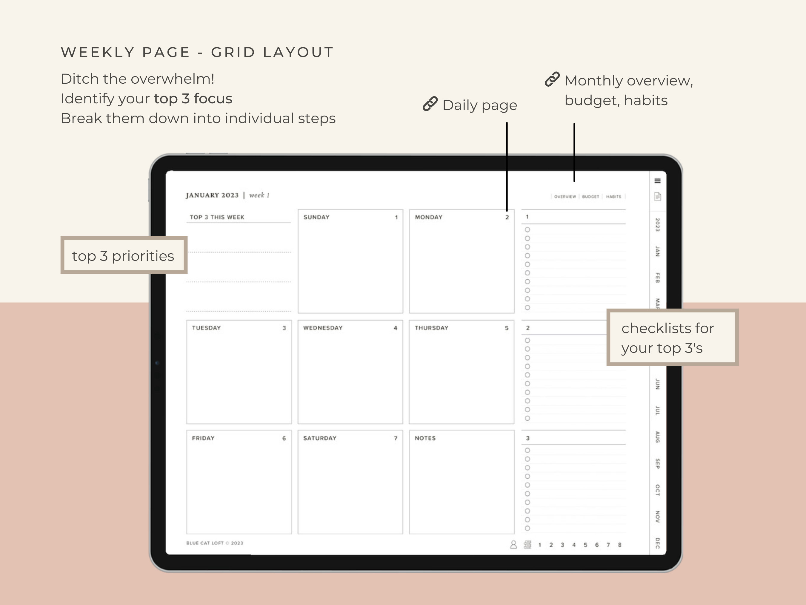 Weekly Digital Planner 2023 Grid Blocks, Goodnotes Habit Tracker Pages ...