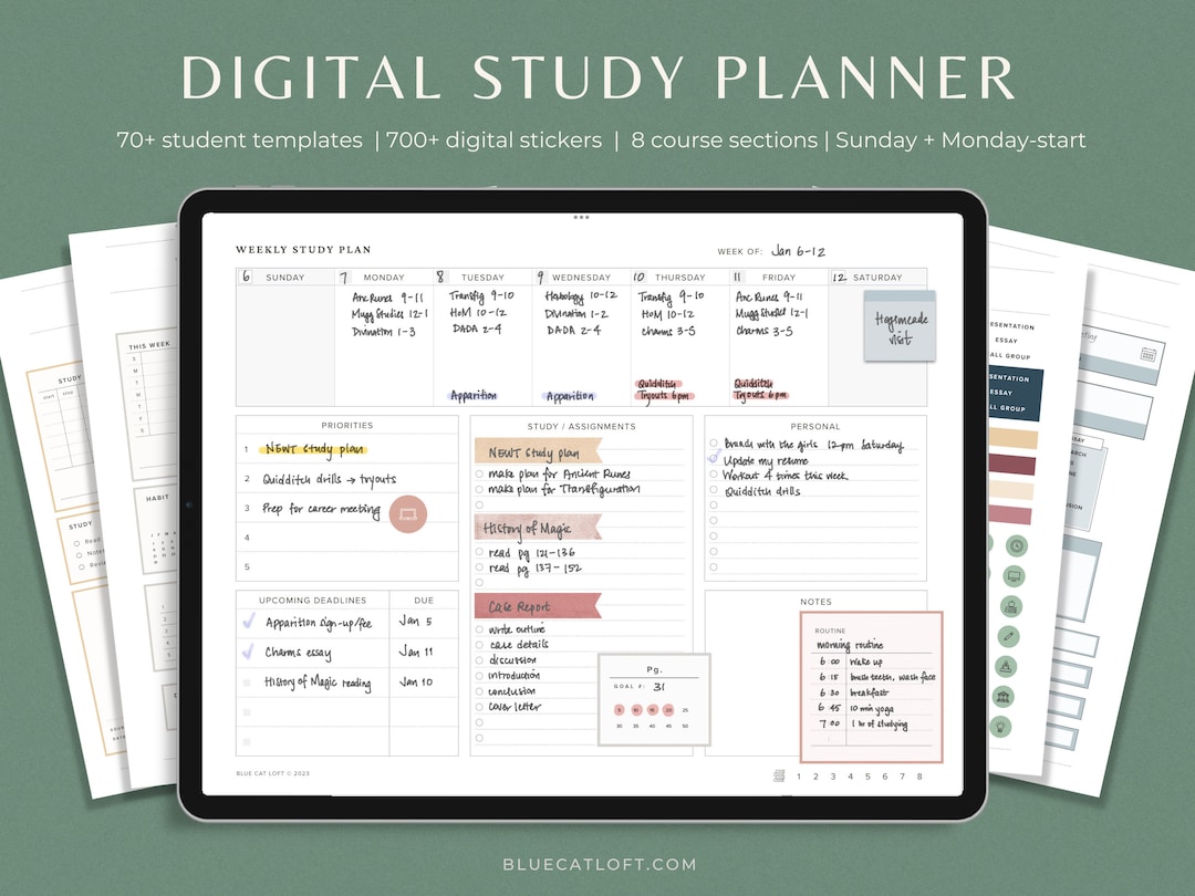 Digital Study Planner Template, Undated Student Planner Printable With ...