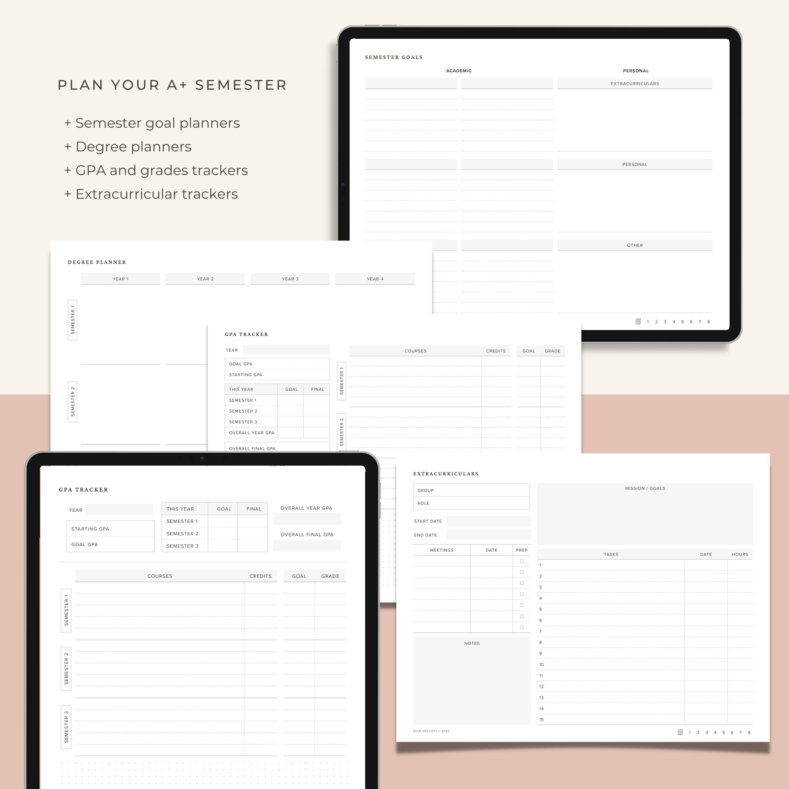 Digital Study Planner and Stickers Bundle, Student Planner Digital ...