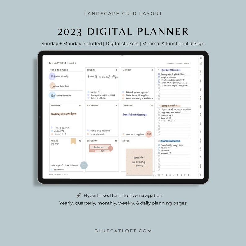 Weekly Digital Planner 2023 Grid Blocks, Goodnotes Habit Tracker Pages ...