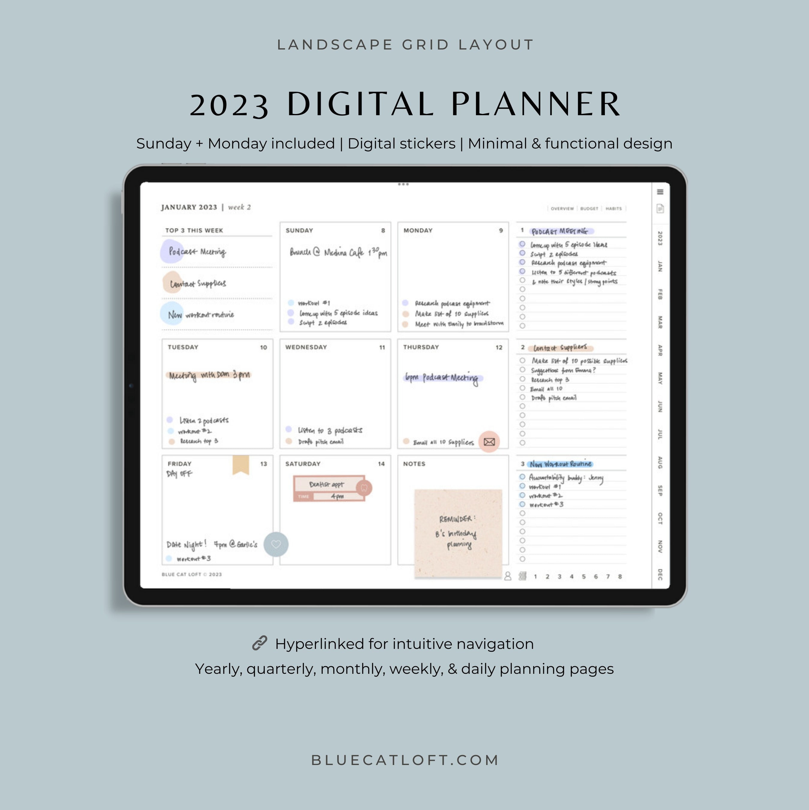 Weekly Digital Planner 2023 Grid Blocks, Goodnotes Habit Tracker Pages ...