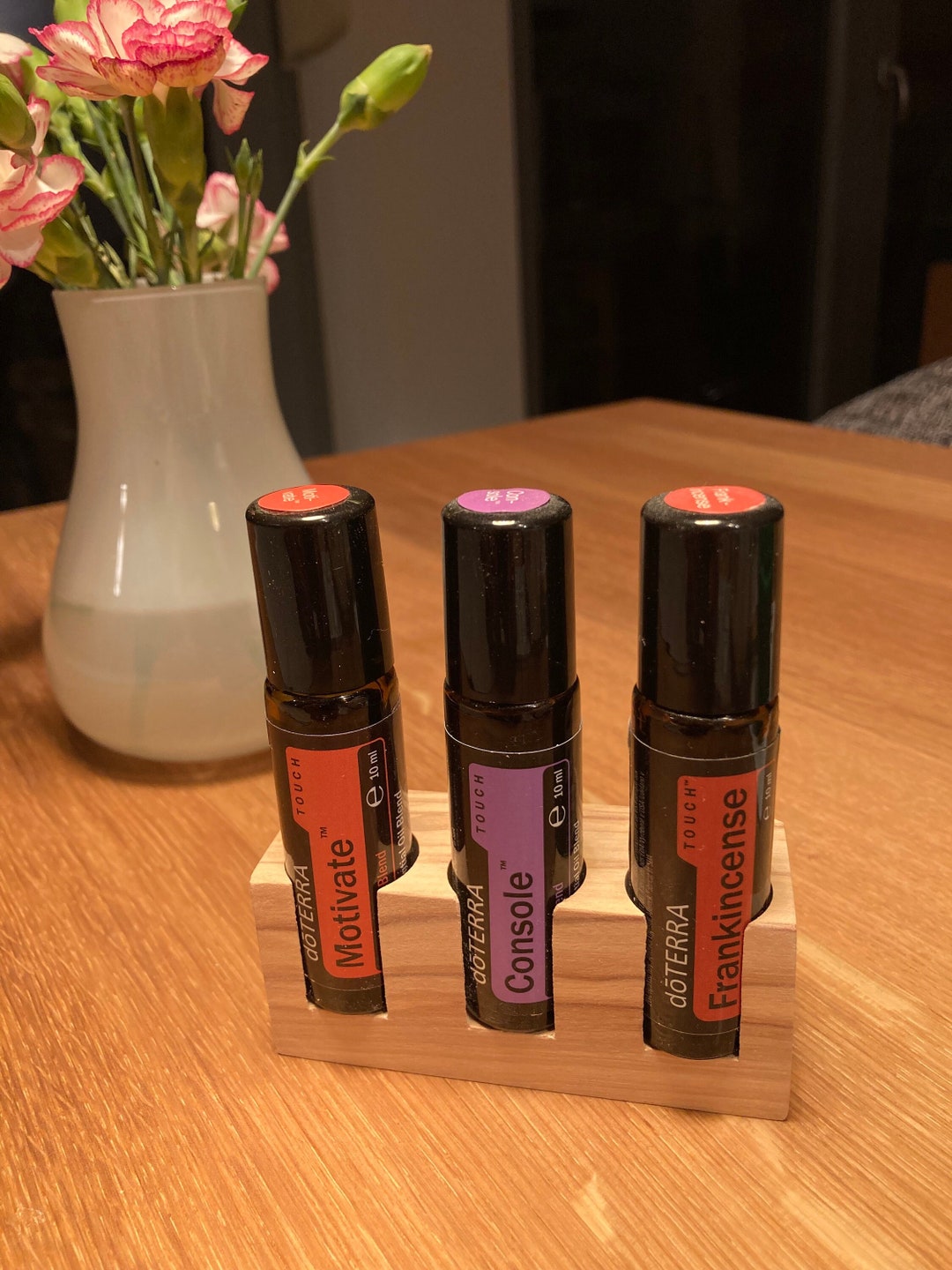 Set of 3 Oil Organizer Stands for Doterra Oils With Glass Vase, Wooden ...