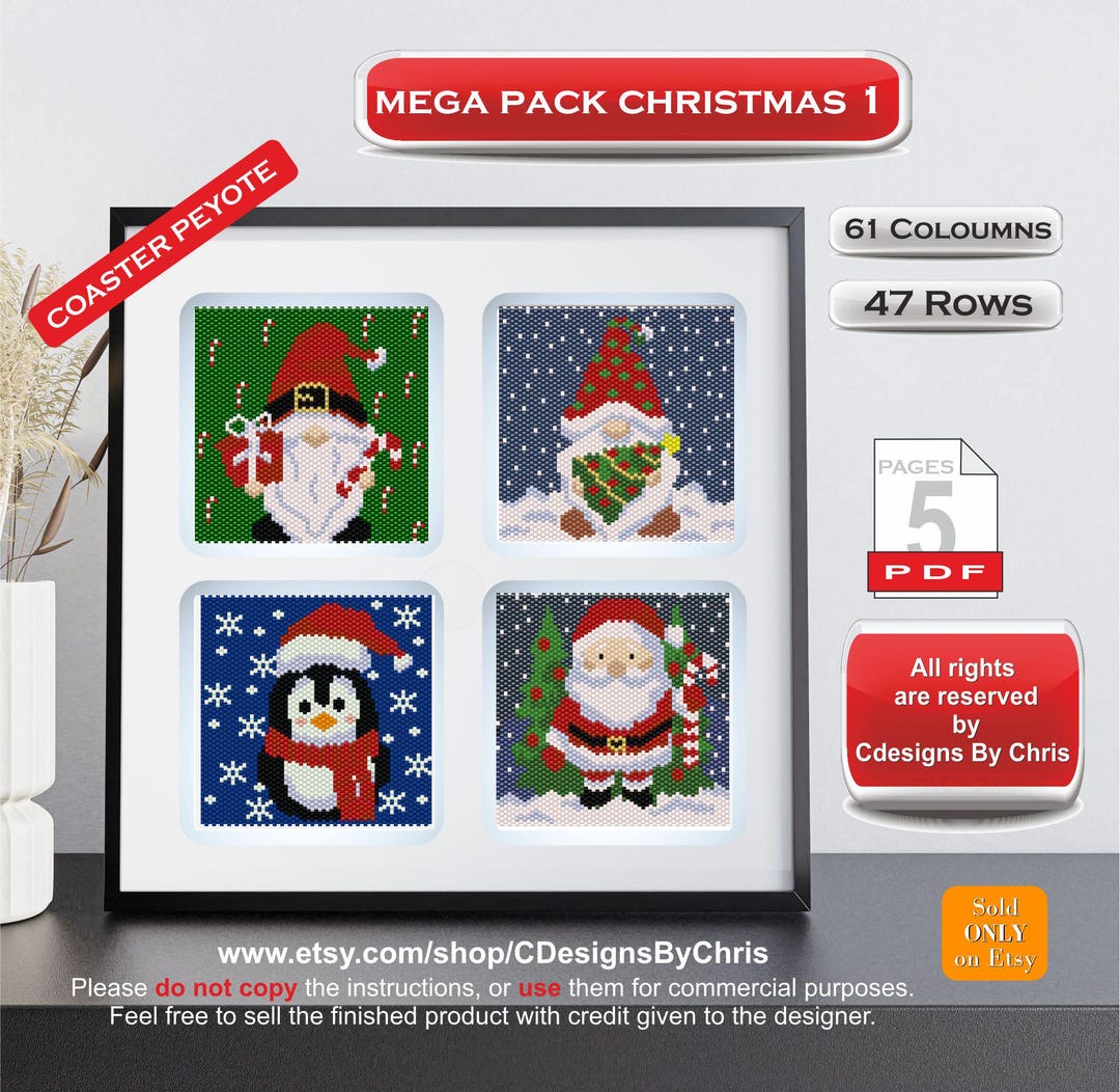 Christmas Pack 1 Peyote Stitch Beaded Coaster - Etsy