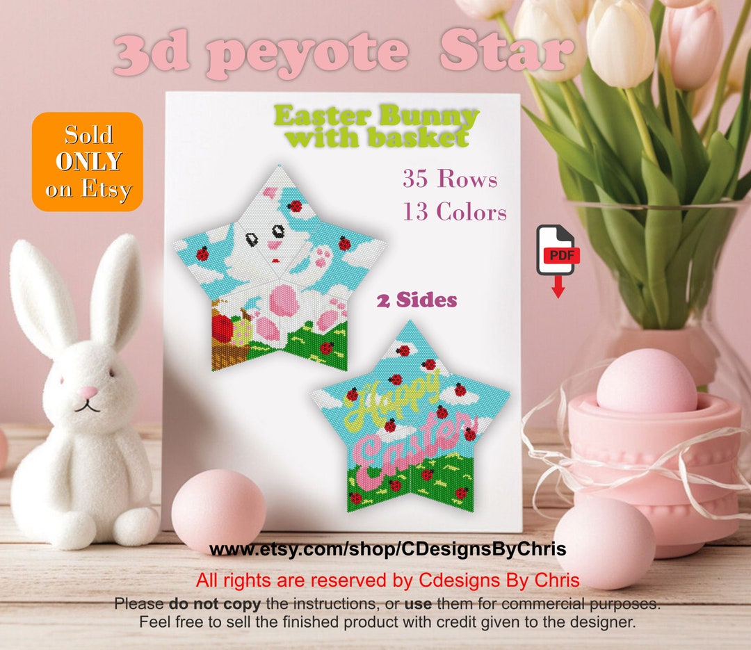Easter Bunny With Basket 3d Star Peyote Beading Pattern PDF Pattern ...