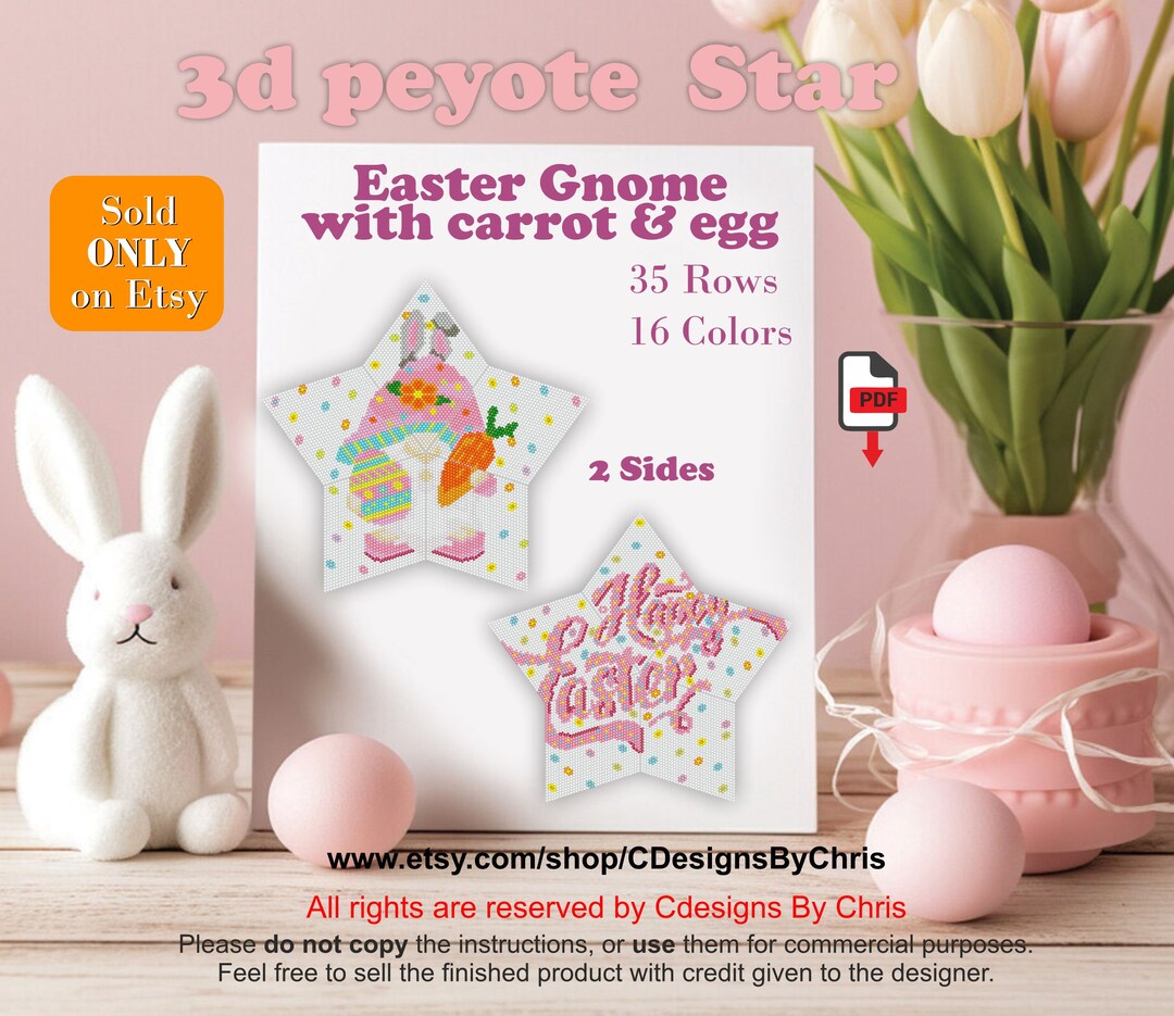 Easter Gnome With Carrot & Egg 3d Star Peyote Beading Pattern PDF ...