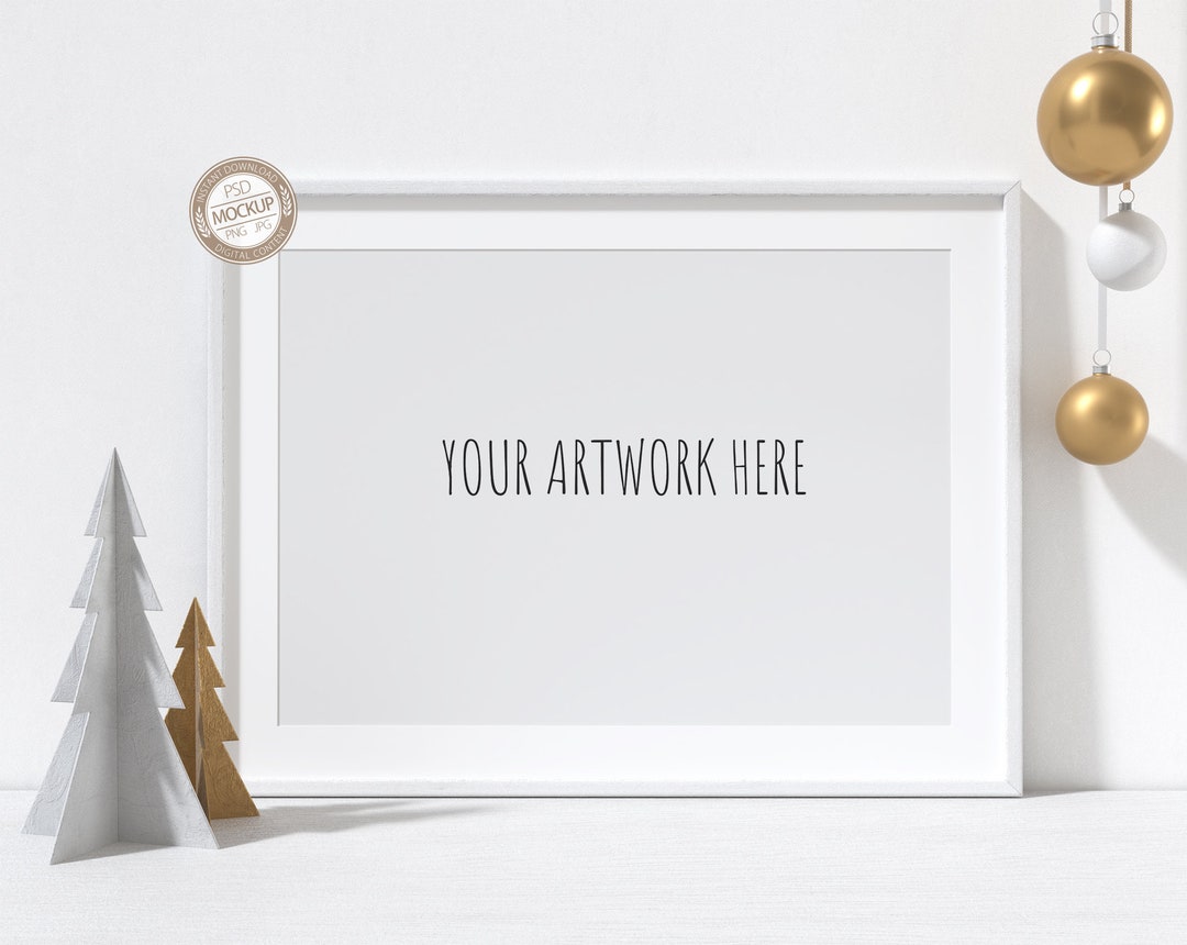 A4 A3 A2 A1 Christmas Landscape Frame Mockup, Gold Baubles Decor,thin ...