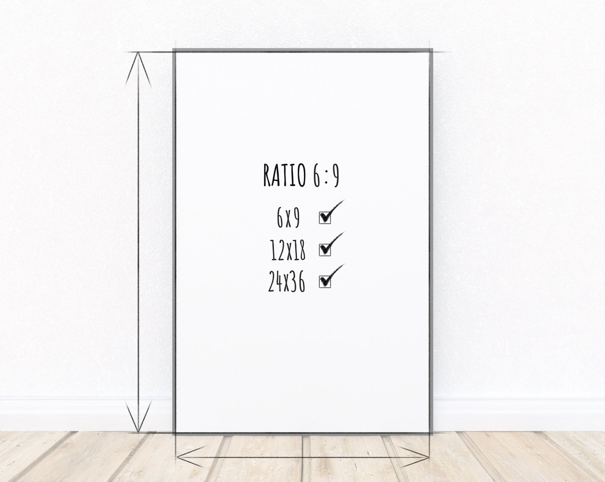 6x9 12x18 24x36 Portrait Frame Mockup, 6x9 Ratio, Black Thin Mock Up ...