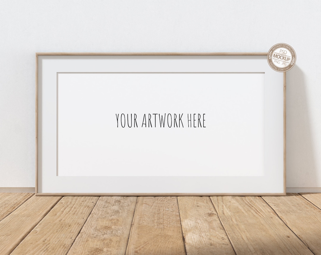 2:1 Ratio, 12x6 16x8 20x10 24x12 30x15 Landscape Oak Frame Mockup for ...