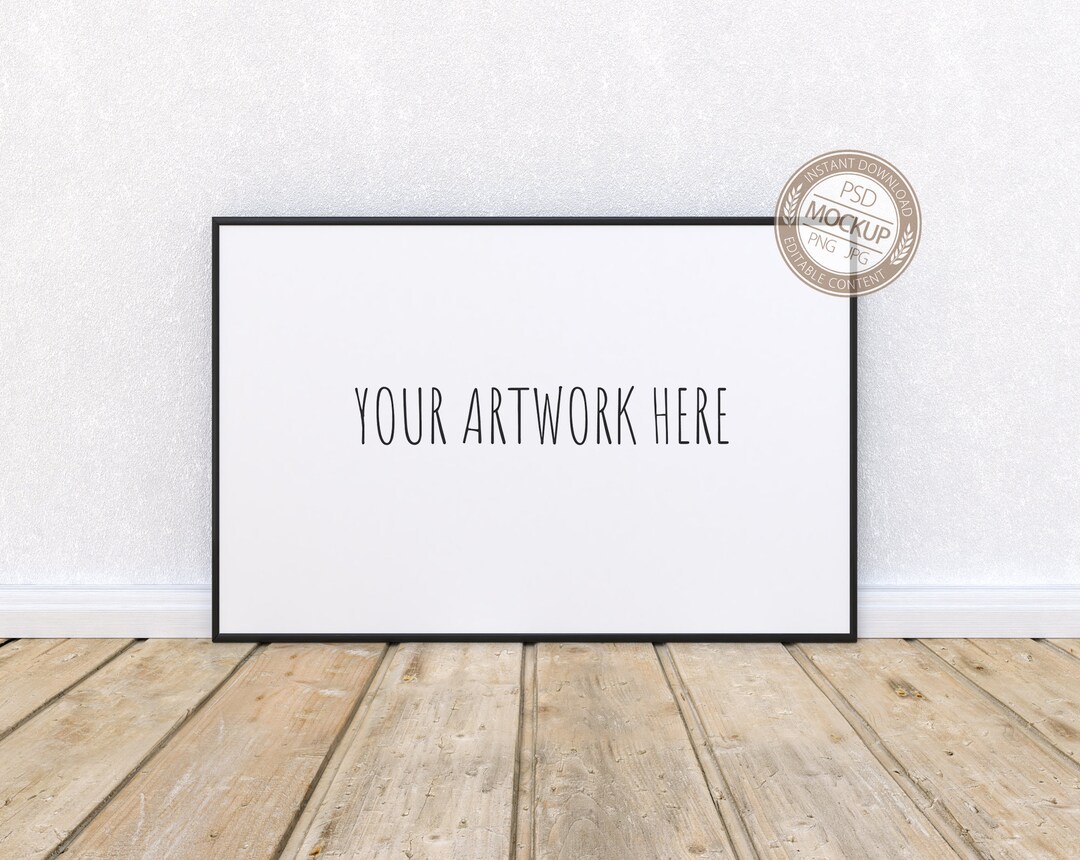 11x17 Landscape Black Frame Mockup, Tabloid Thin Digital Frame, Neutral ...