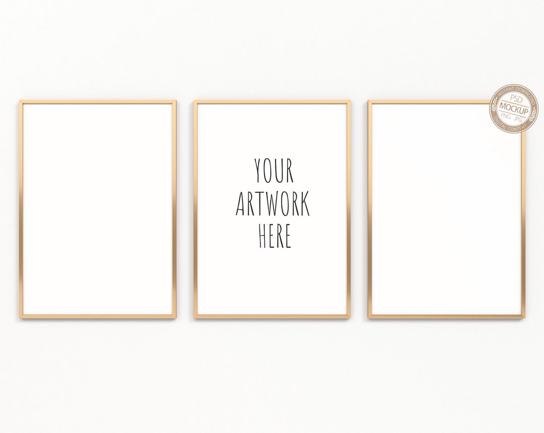 A4 A3 A2 A1 Set of Three Gold Vertical Frames Mockup,set of 3,white ...