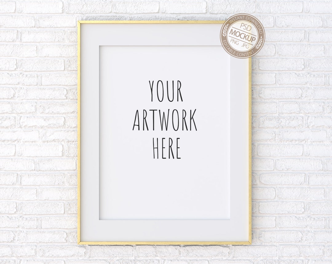 3:4 Gold Frame Mockup, Portrait Thin Frame, Digital Styled Gold ...