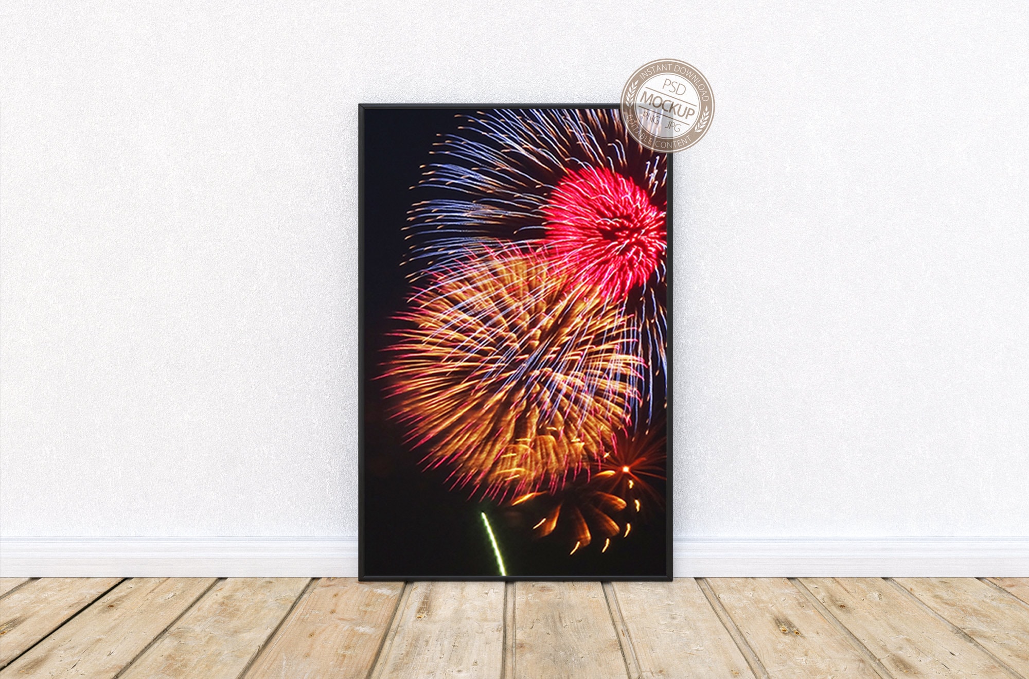 11x17 Portrait Black Frame Mockup, Tabloid Thin Digital Frame, Neutral ...