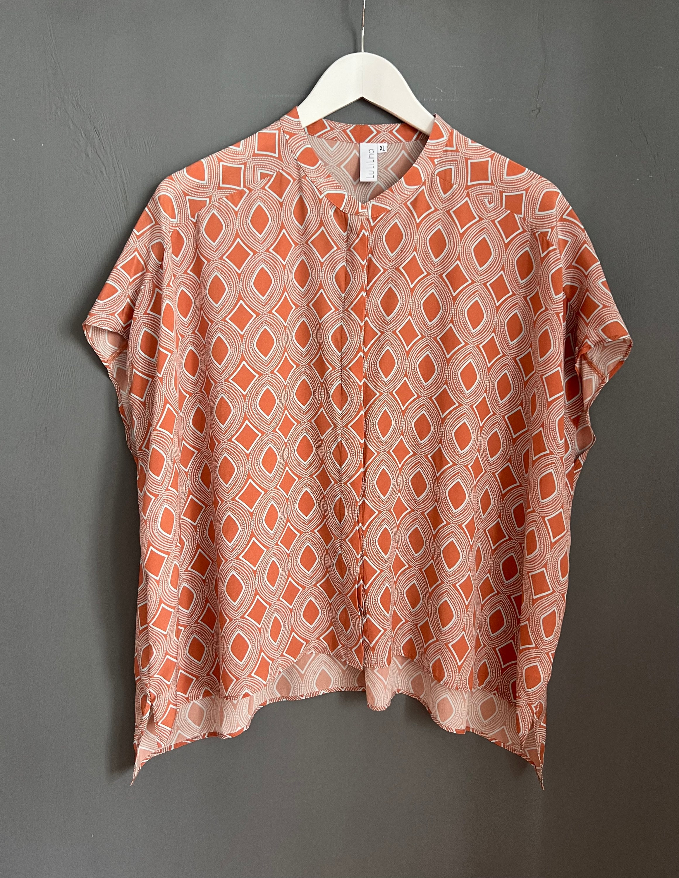 Lu Li Lina Silk Blouse Terracotta White Oversize Ladies Shirt Stand ...