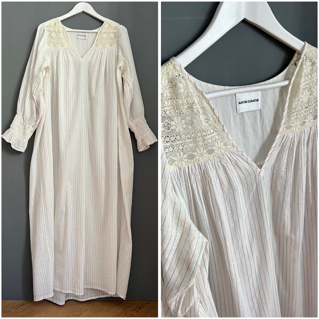 Vintage ANTIK BATIK Boho Chic Maxi Cotton Dress, Striped White Cream ...