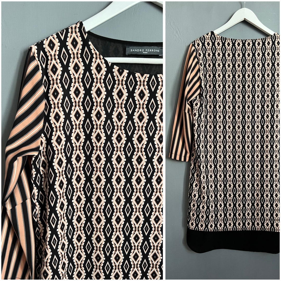 Vintage Sandro Ferrone Roma Straight Dress Geometric Rhombus Striped ...