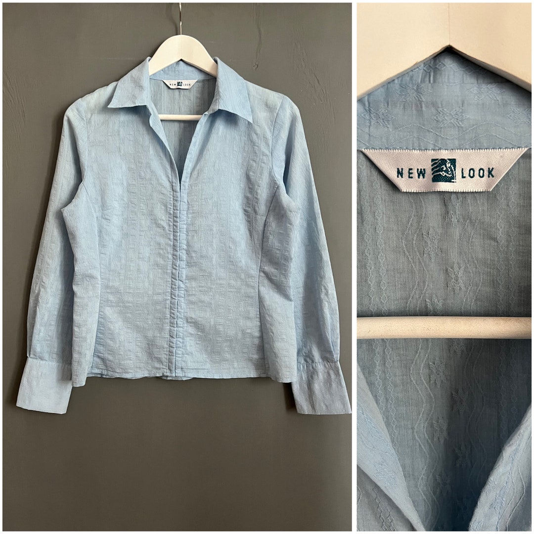 Vtg New Look All Embroidered Blouse Sky Blue Cotton & Nylon Women’s ...