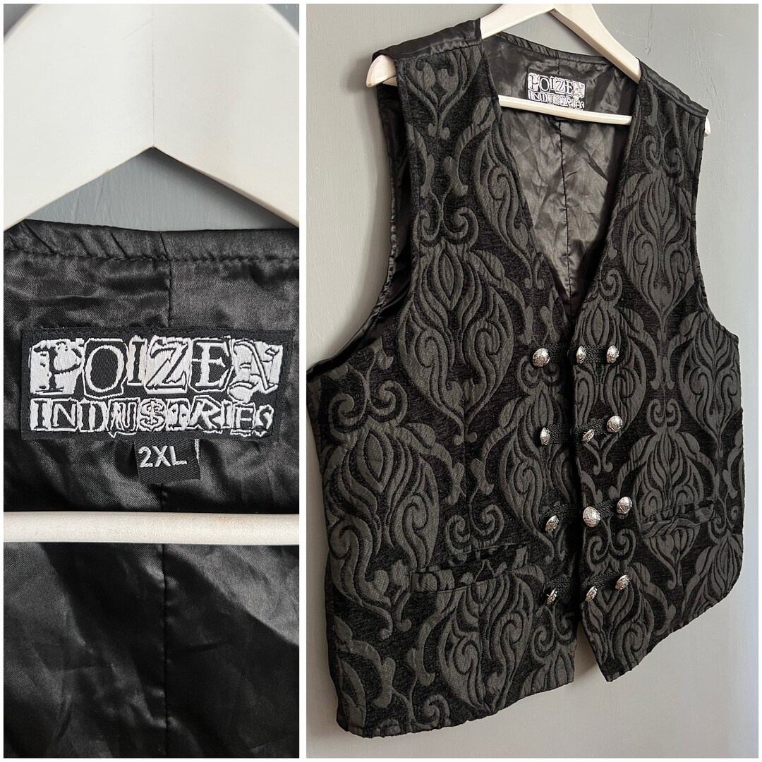 Vtg Poisen Industries Unisex Vest Black Polyester Snaps Jacket Cyber ...