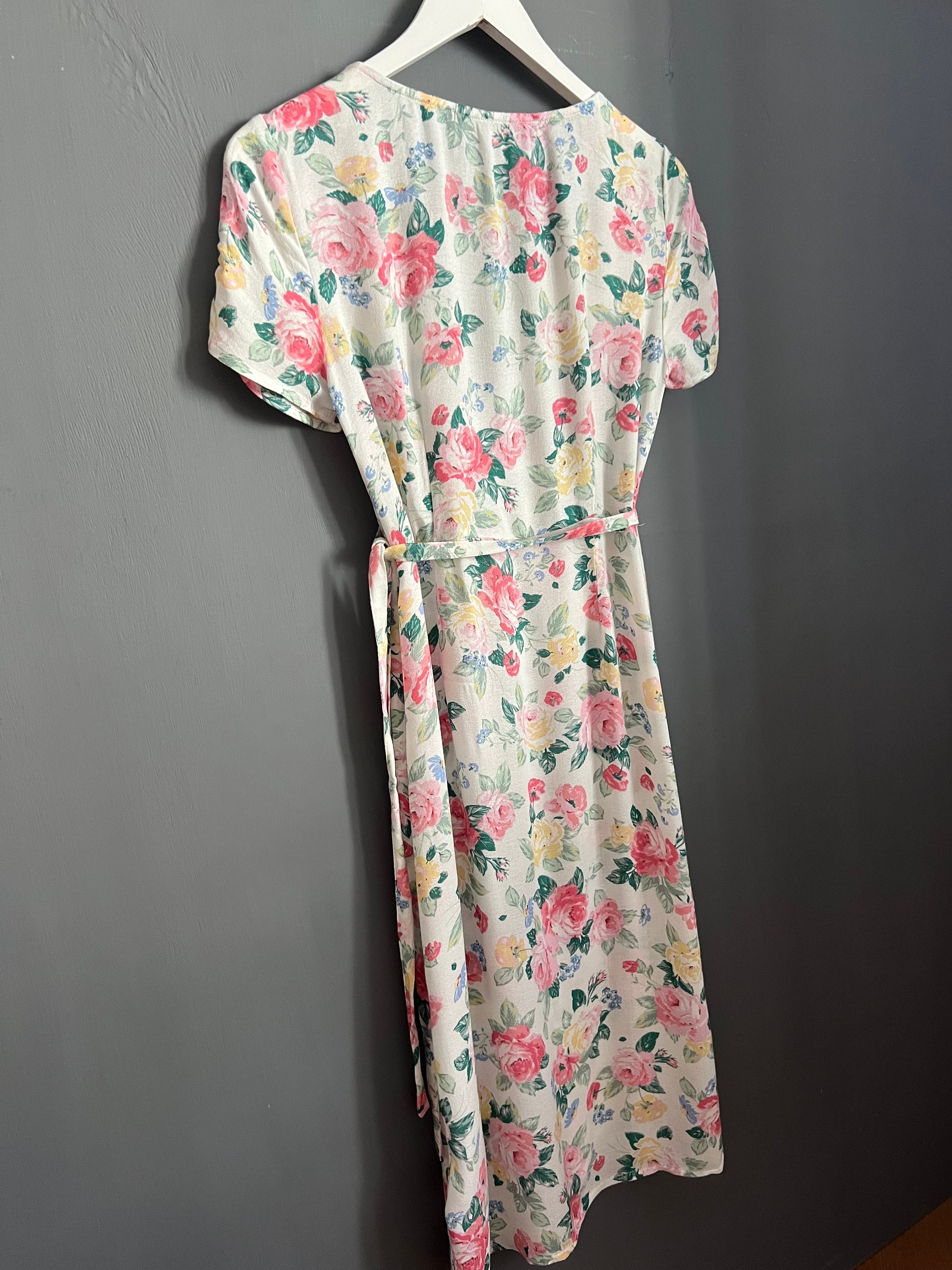 Vtg Clockhouse Wrap Dress Watercolor Pink Blue Green Yellow White All ...