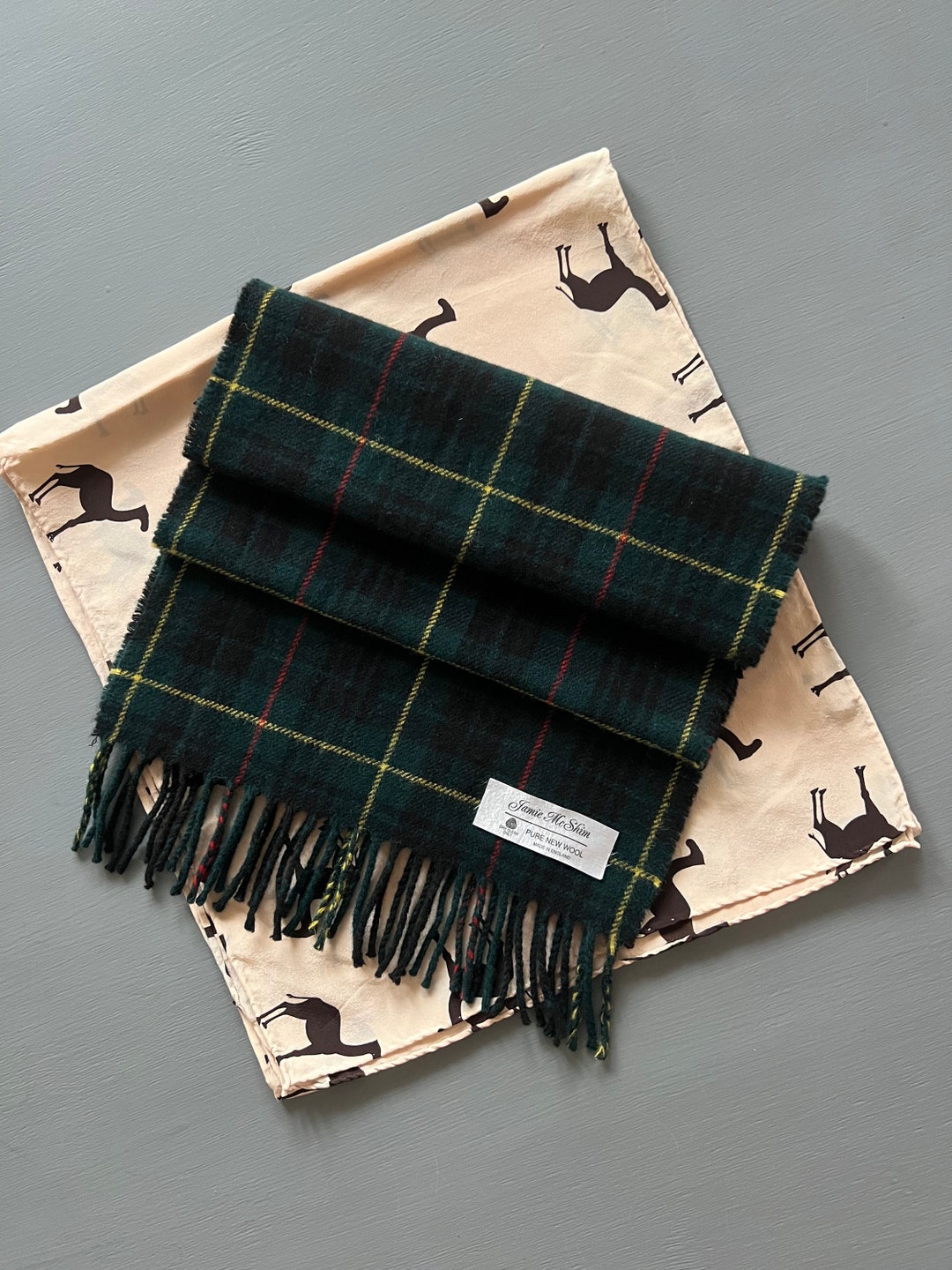 Vintage Jamie Mcshim Wool Scarf Plaid Checkered Green Yellow Red Black ...