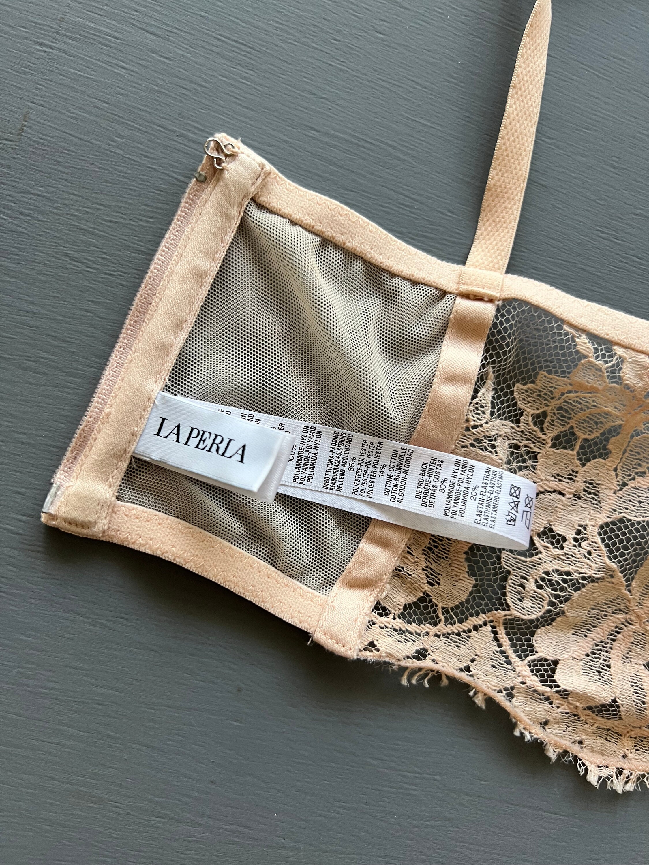 Vintage La Perla Mesh Lace Balcony Bra, Beige Half Cup Bralette, Floral ...