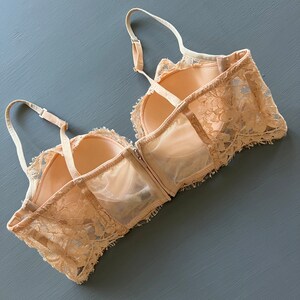 Vintage La Perla Mesh Lace Balcony Bra, Beige Half Cup Bralette, Floral ...